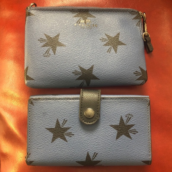 Coach | Bags | Coach Blue Wallet Set With Black Star Design | Poshmark
